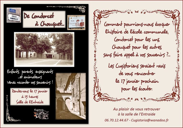 De Condorcet à Chouquet... Venez raconter vos souvenirs - Cuges-Les ...